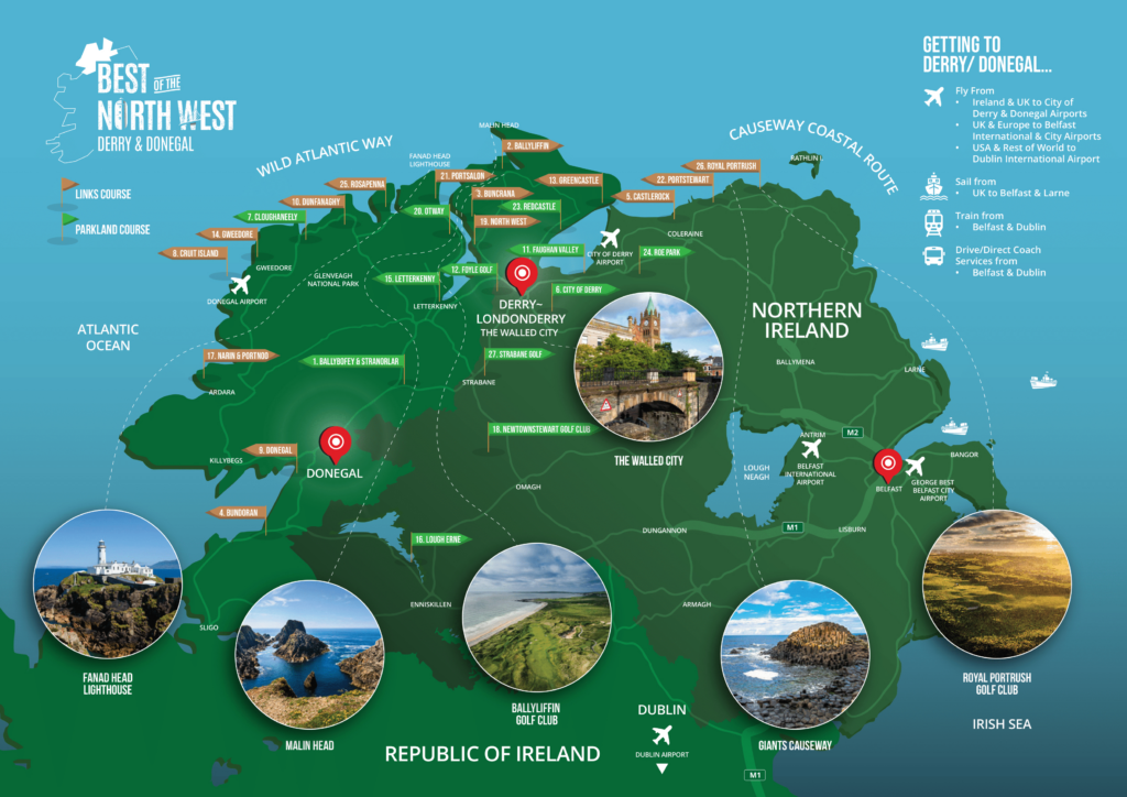 Map Of Golf Courses In Northern Ireland | Adams Printable Map