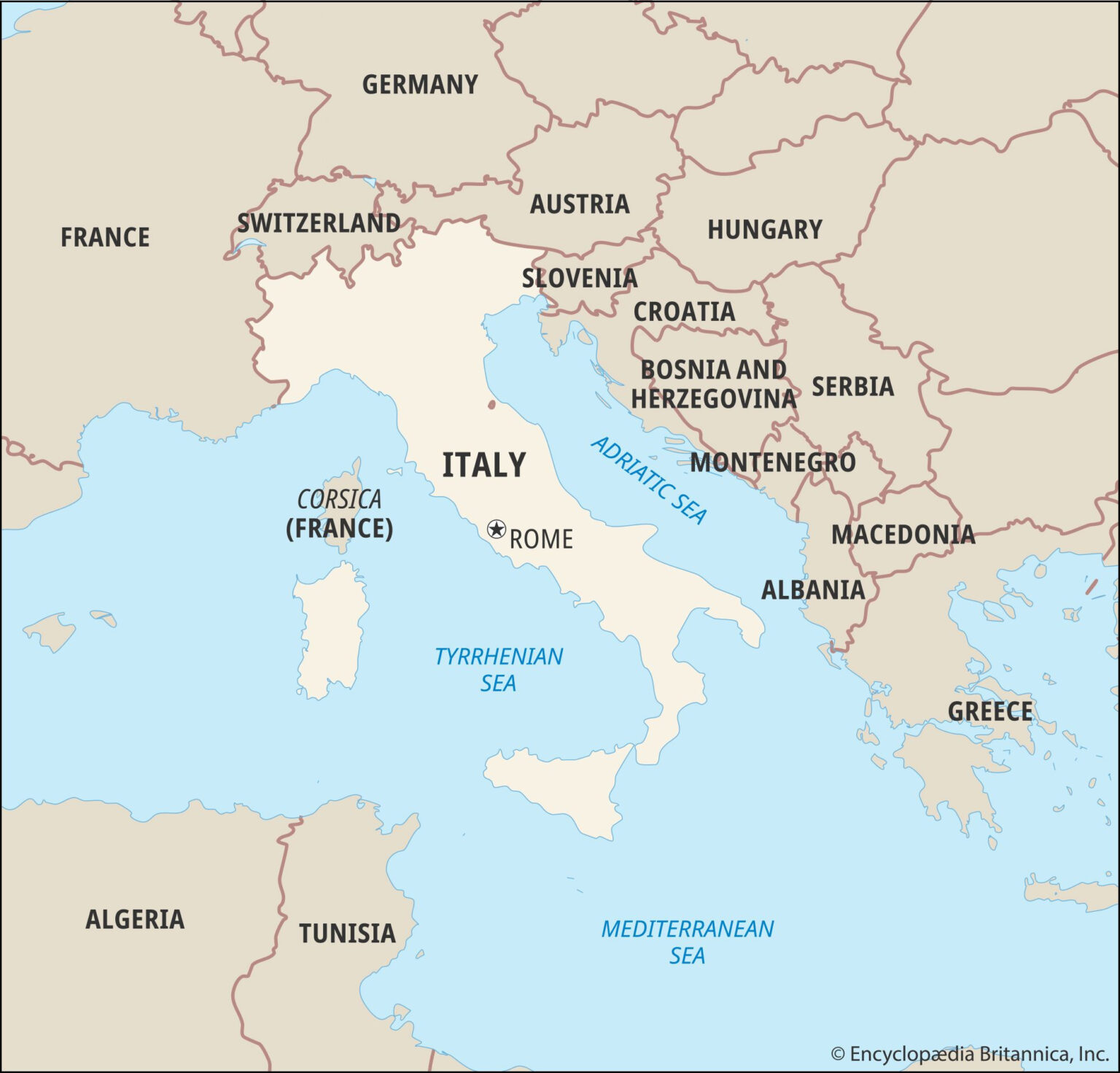Map Of Countries Surrounding Italy | Adams Printable Map