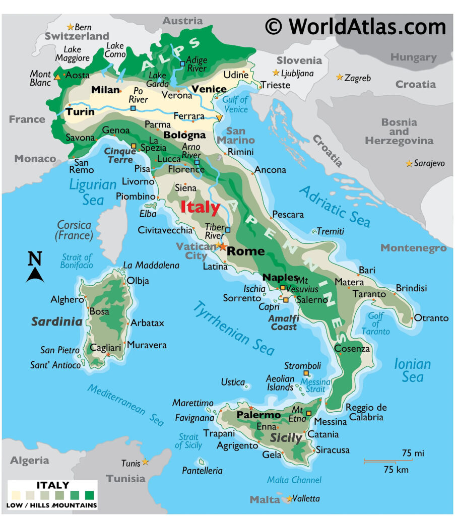 Map Of Italy Po River | Adams Printable Map