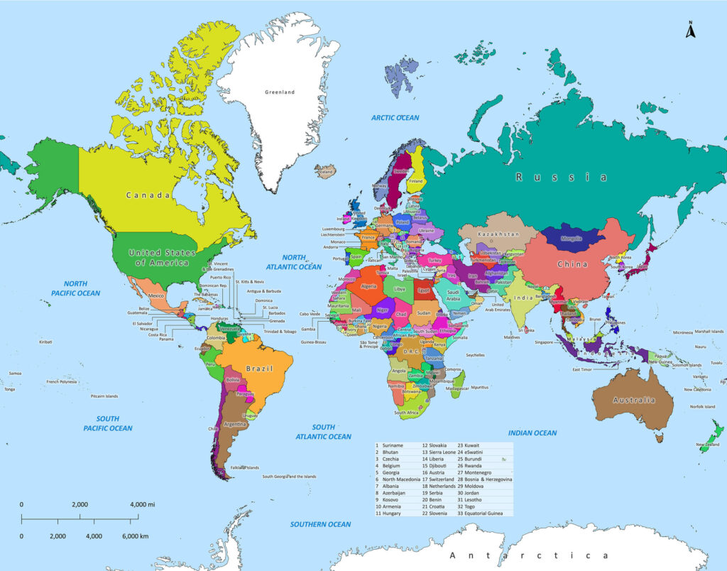 Free Printable World Map With Country Names | Adams Printable Map