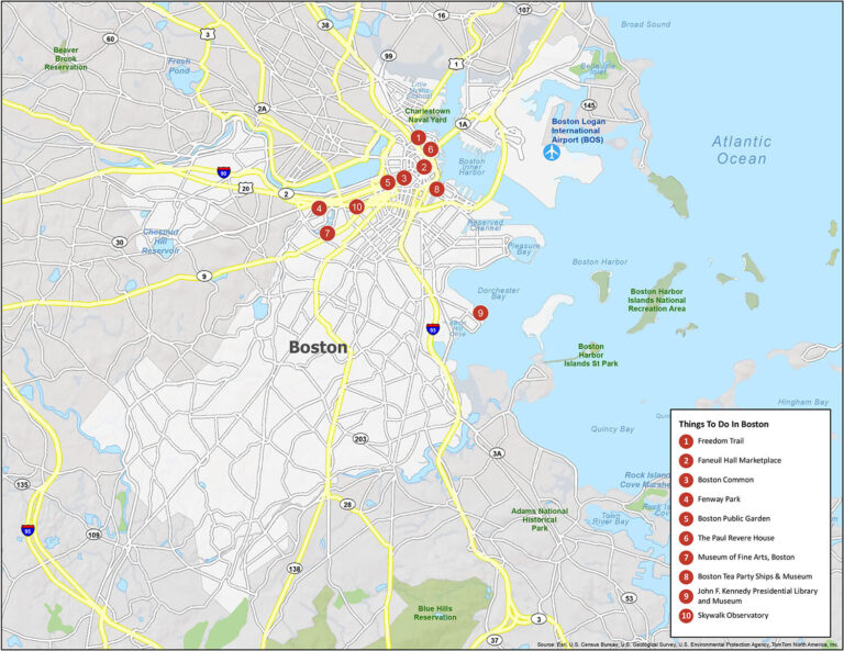 Printable Map Of Boston Freedom Trail | Adams Printable Map