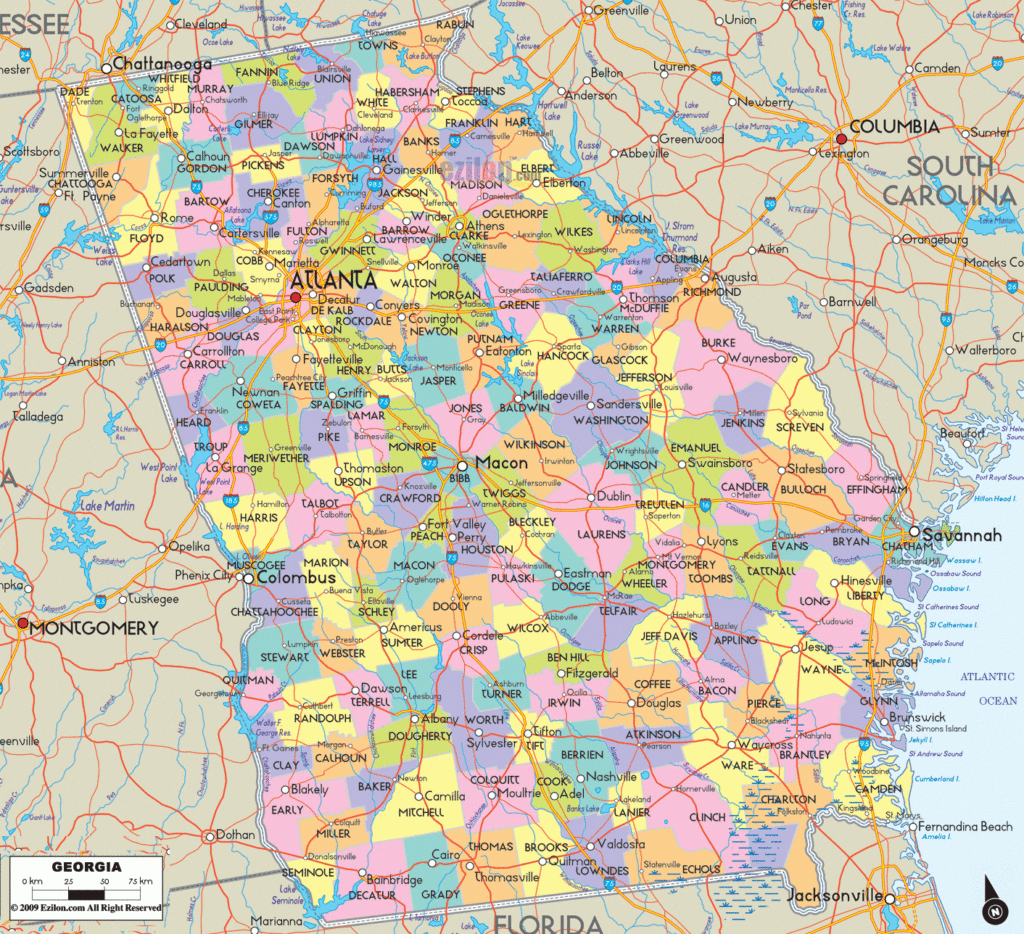 Free Printable Map Of Georgia With Cities | Adams Printable Map