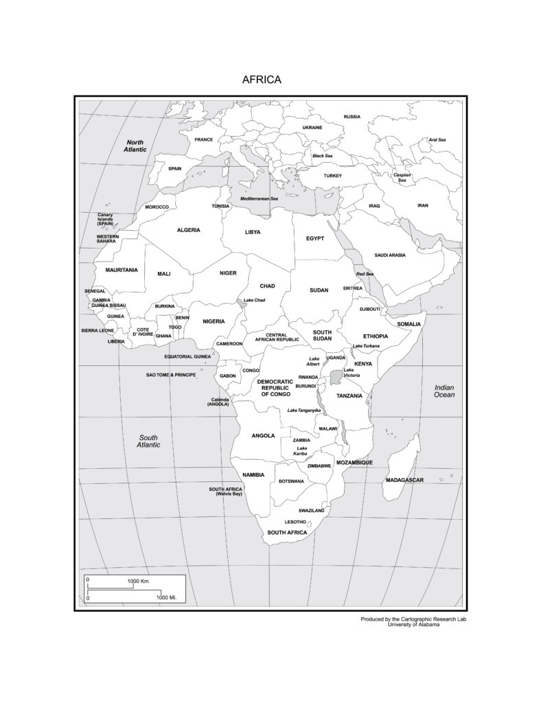 Black And White Map Of Africa Printables | Adams Printable Map