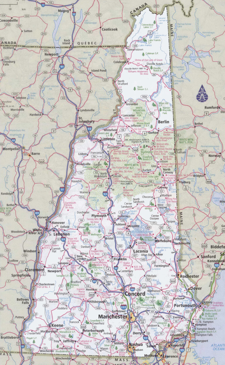 Printable New Hampshire Map With Cities | Adams Printable Map