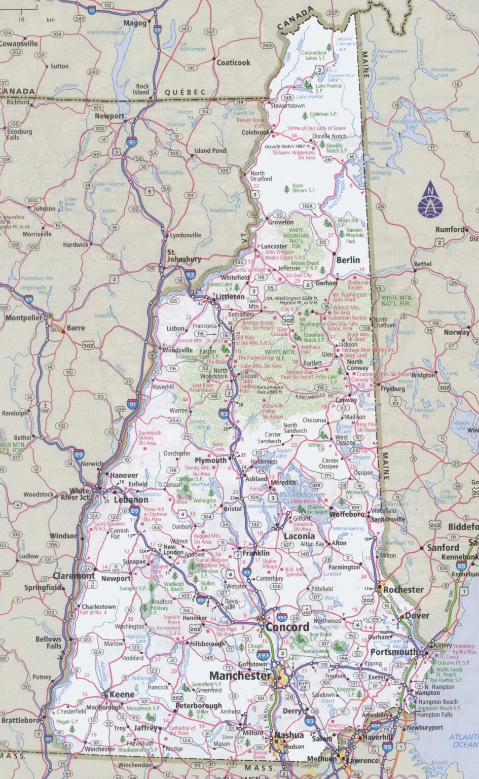 Printable New Hampshire Map With Cities | Adams Printable Map
