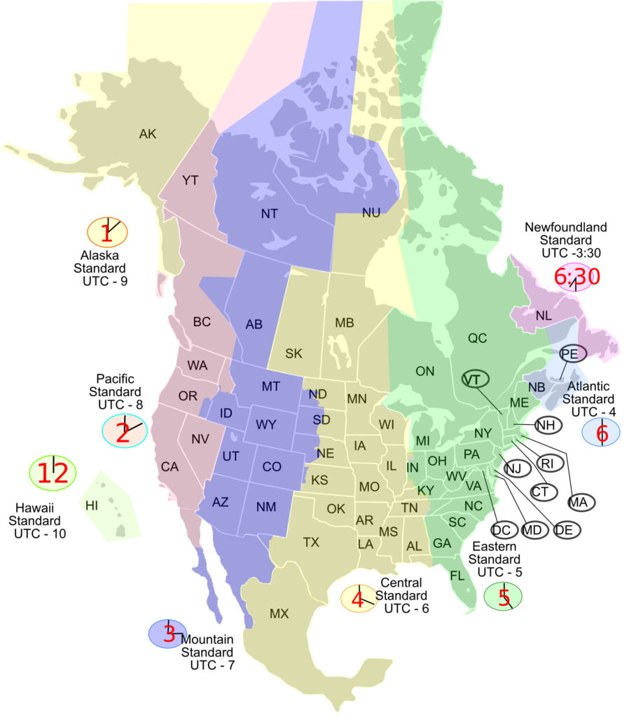Map Of North America And South America With Time Zones | Adams ...