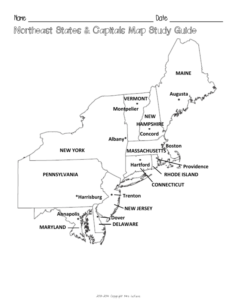 Free Printable Northeast States And Capitals Map | Adams Printable Map
