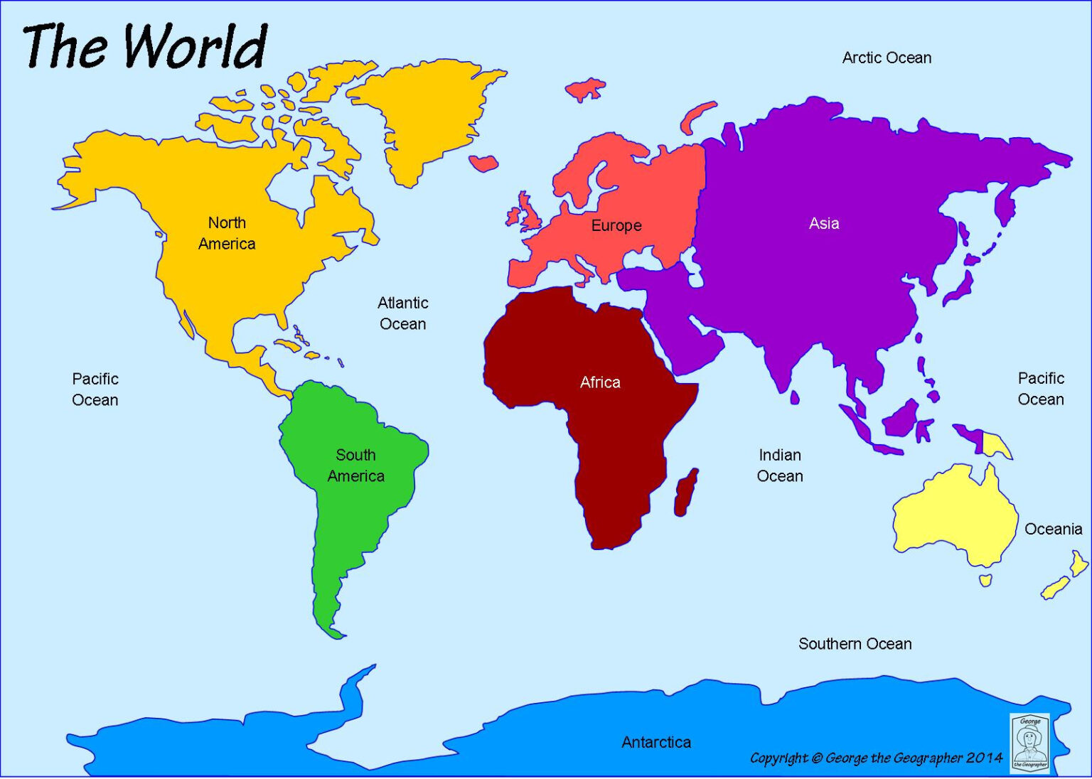 Printable World Map With Continents And Oceans | Adams Printable Map