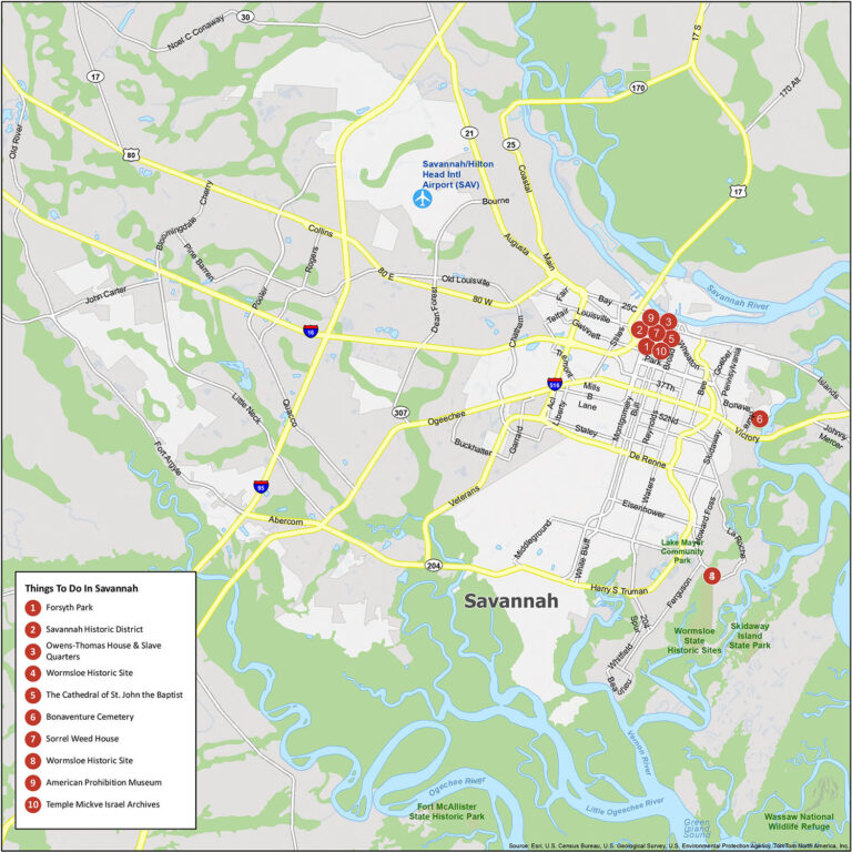 Printable Map Of Savannah Historic District | Adams Printable Map