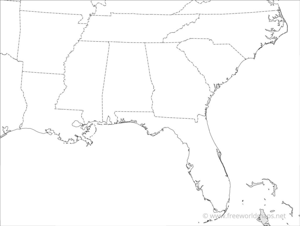 Free Printable Blank Southeast Region Map | Adams Printable Map