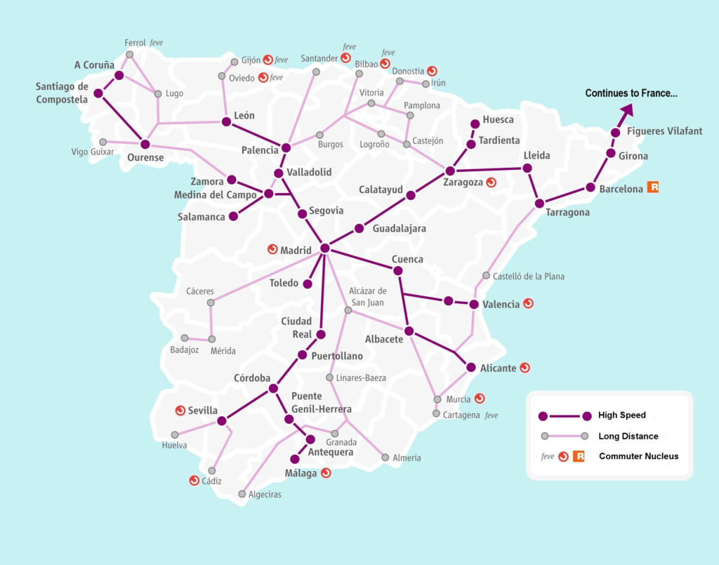 Map Of Spain And Portugal Trains | Adams Printable Map