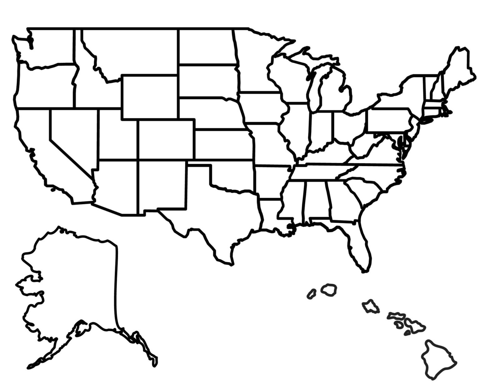 USA Map With States Black And White Printable | Adams Printable Map