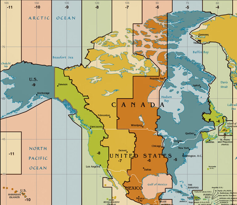 Time Zones North And South America Map | Adams Printable Map