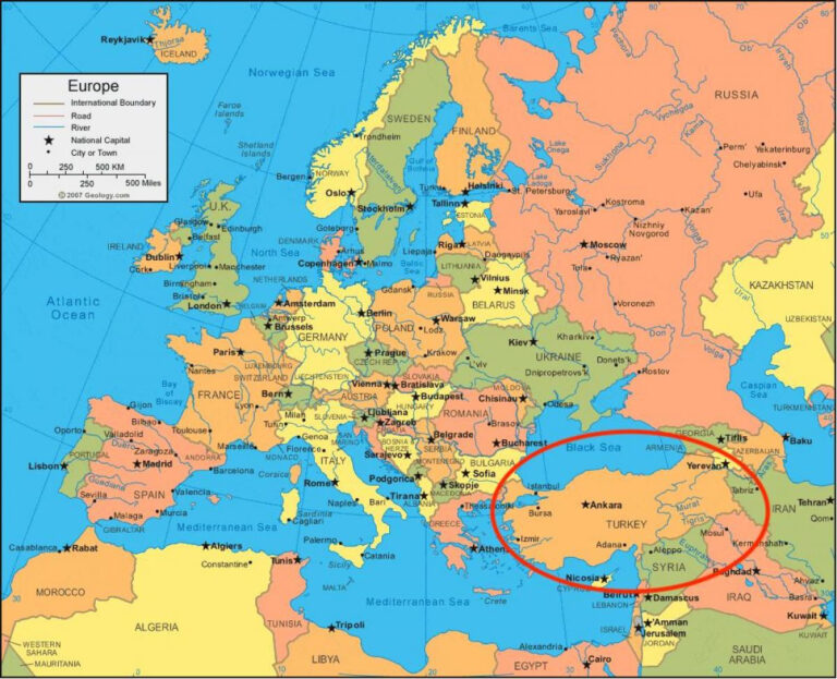 Map Of Istanbul Showing Europe And Asia | Adams Printable Map