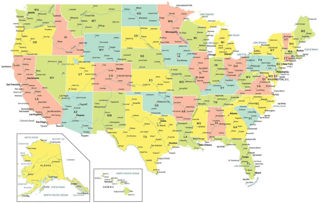 Printable US Map With State Names | Adams Printable Map